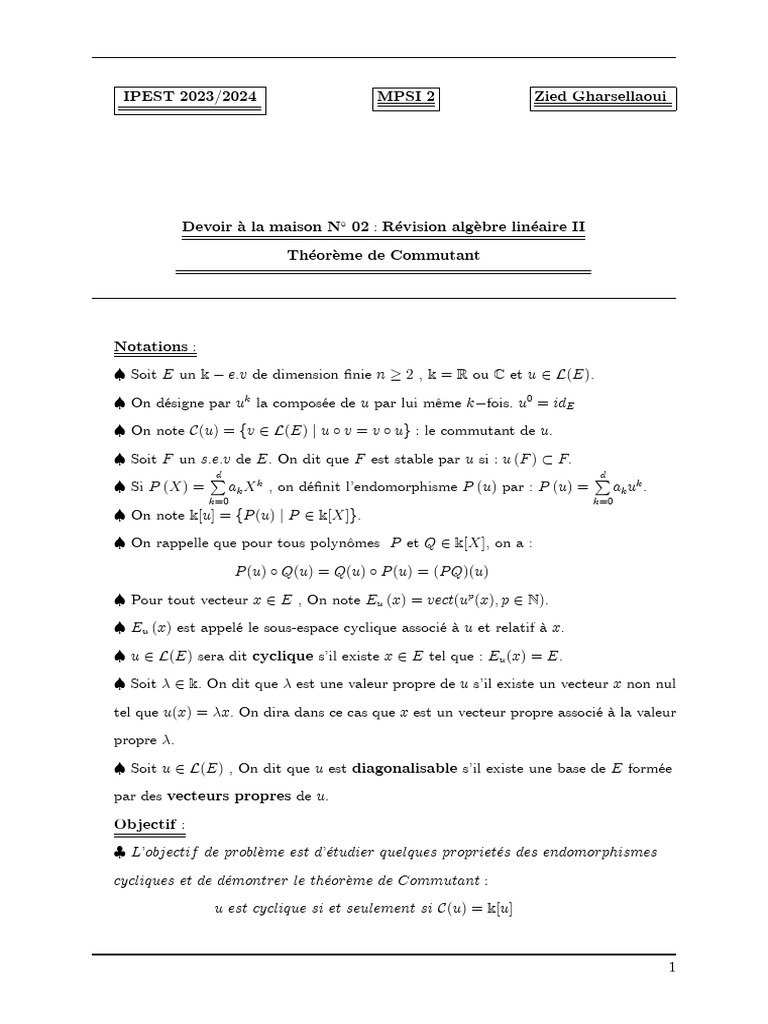Révision sur les Endomorphismes Cycliques | PDF | Valeur propre ...