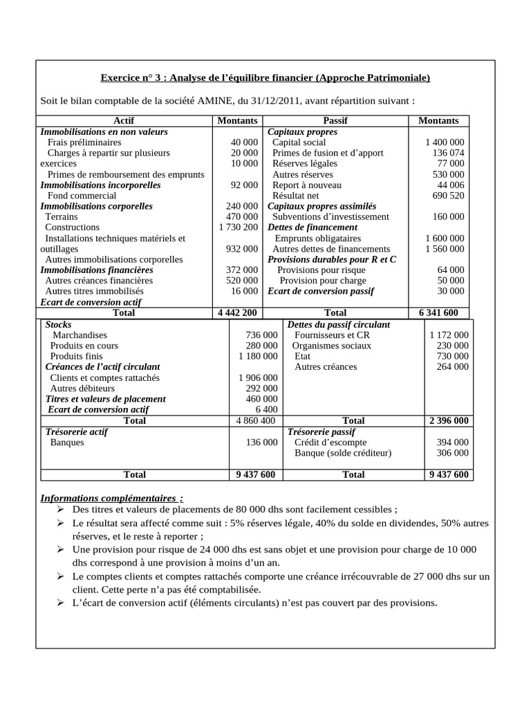 Analyse Financière de la Société AMINE | PDF | Capitaux propres | Immobilisations