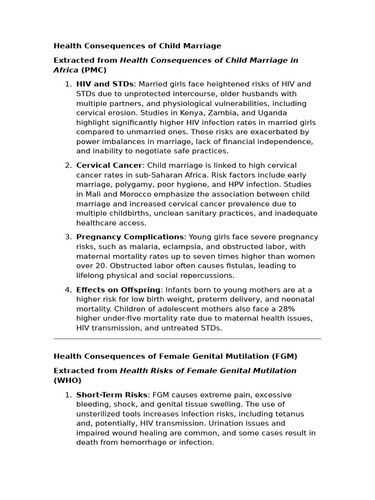 Impact and Legislation of Child Marriage and FGM DEF | PDF | Child ...