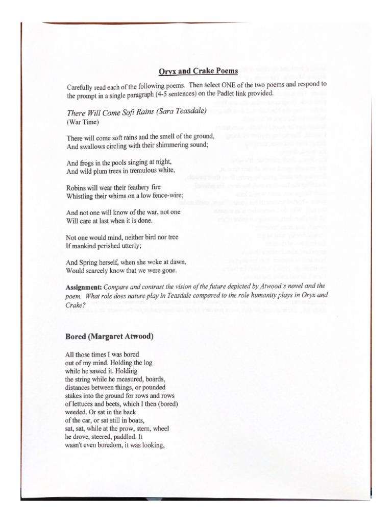 Oryx and Crake Poems | PDF