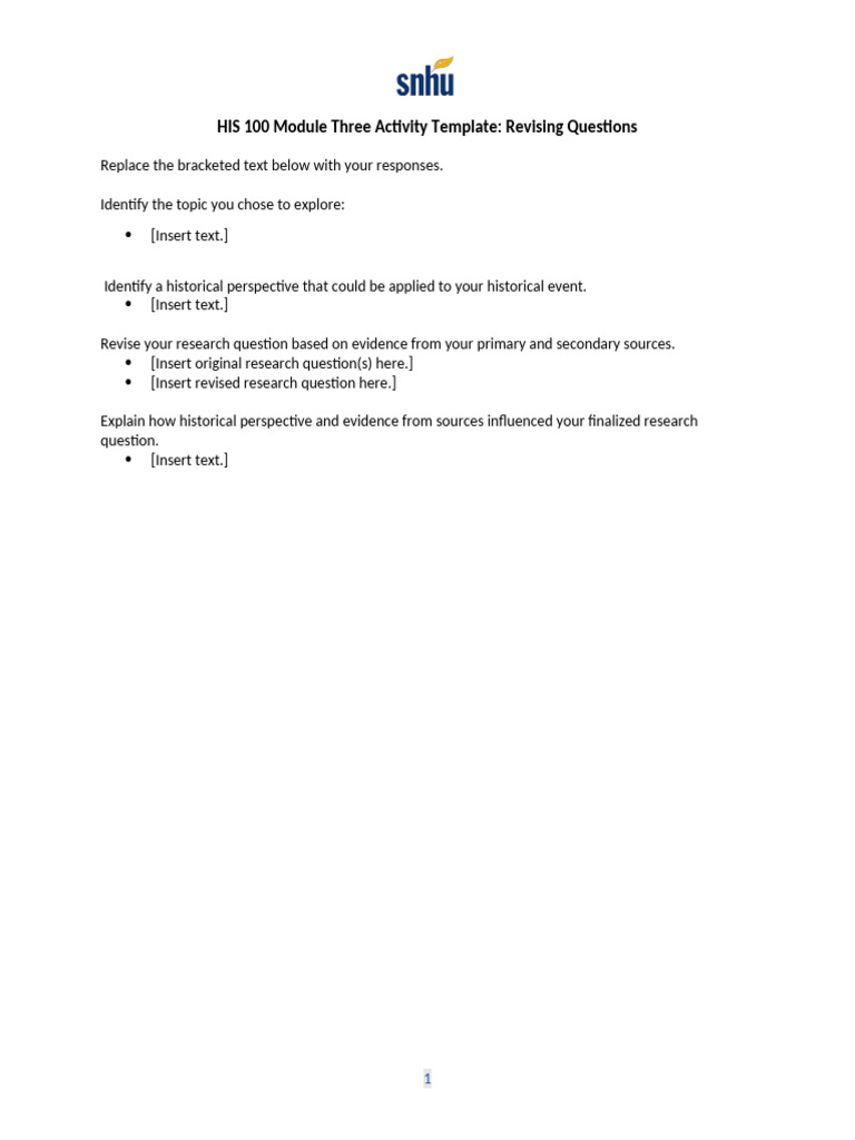HIS 100 Module Three Activity Revising Questions Template | PDF