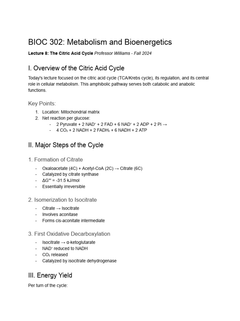 BIOC 302 - Metabolism and Bioenergetics - Lecture Notes | PDF | Diet ...
