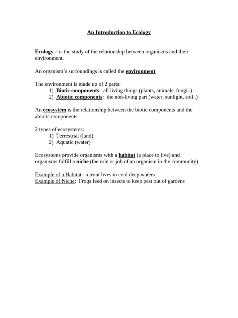 An Introduction To Ecology | PDF