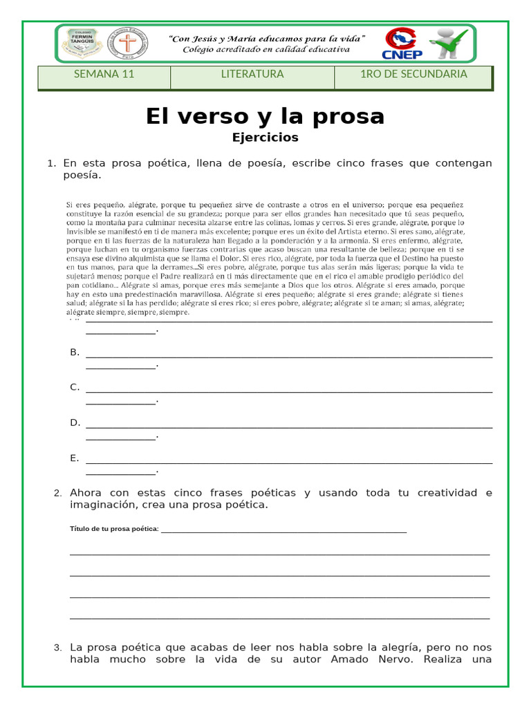 Ficha de Trabajo - La Prosa | PDF