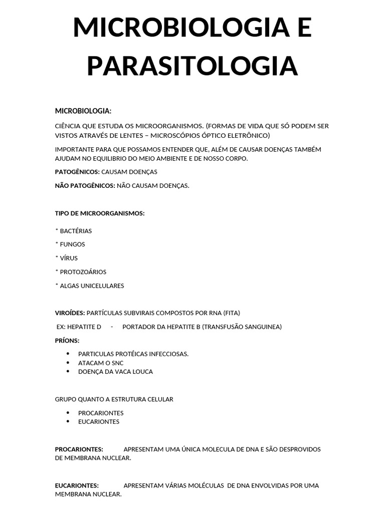 Microbiologia e Parasitologia | PDF | Bactérias | Célula (Biologia)