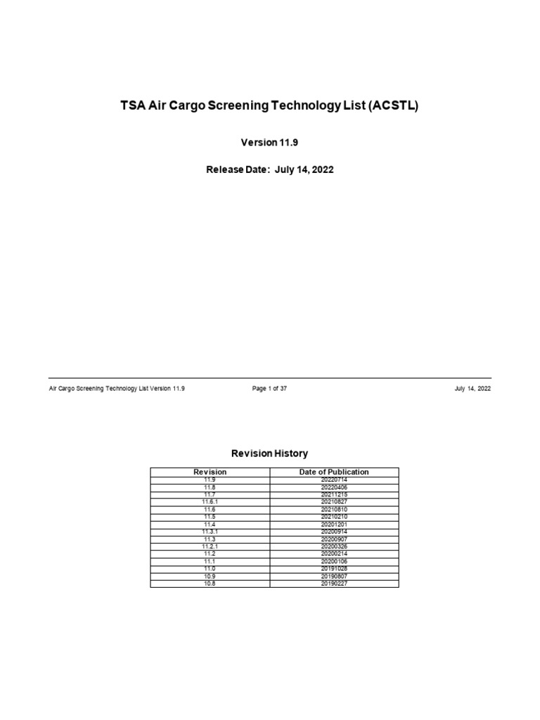TSA Air Cargo Screening Tech List 11.9 | PDF | Transportation Security ...