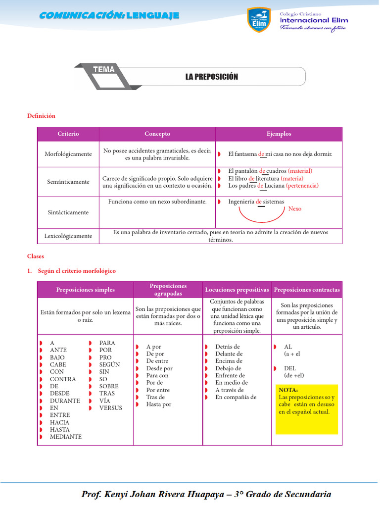 Lenguaje - Semana 20 (Imprimir) | PDF | Palabra | Preposición y ...