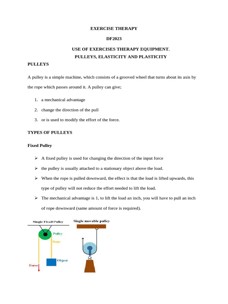 Pulleys, Elasticity, Plasticity Notes | PDF | Force | Rope