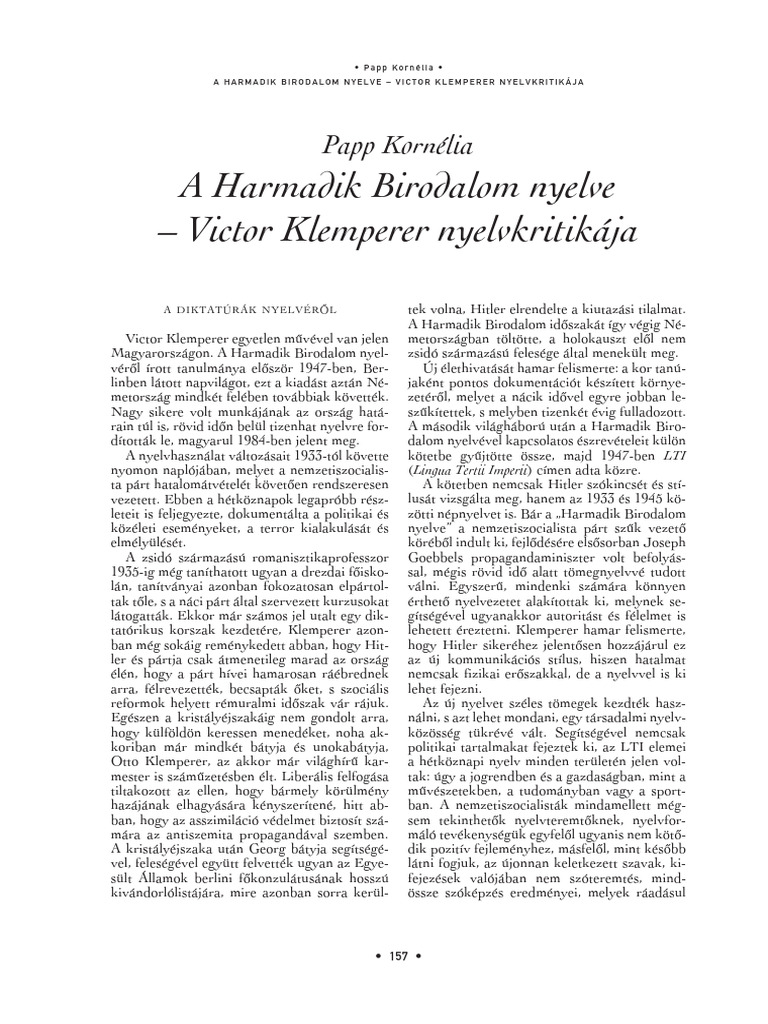 Adoc - Pub - A Harmadik Birodalom Nyelve Victor Klemperer Nyelv | PDF