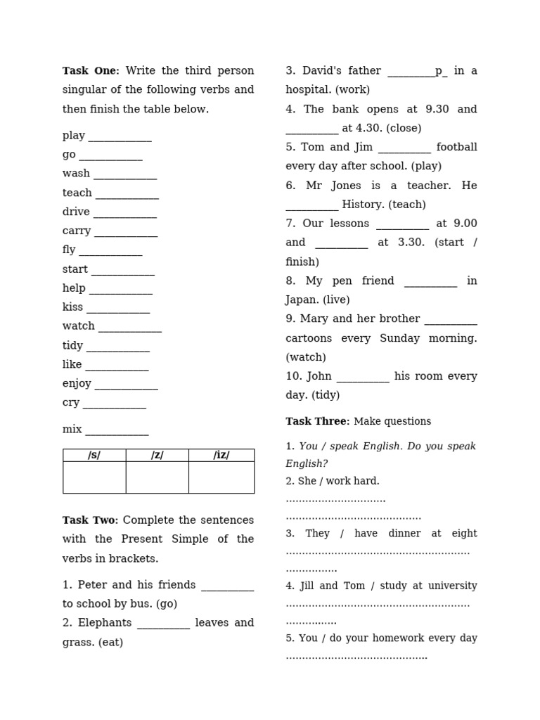 task simple present | PDF | Linguistic Typology | Language Mechanics
