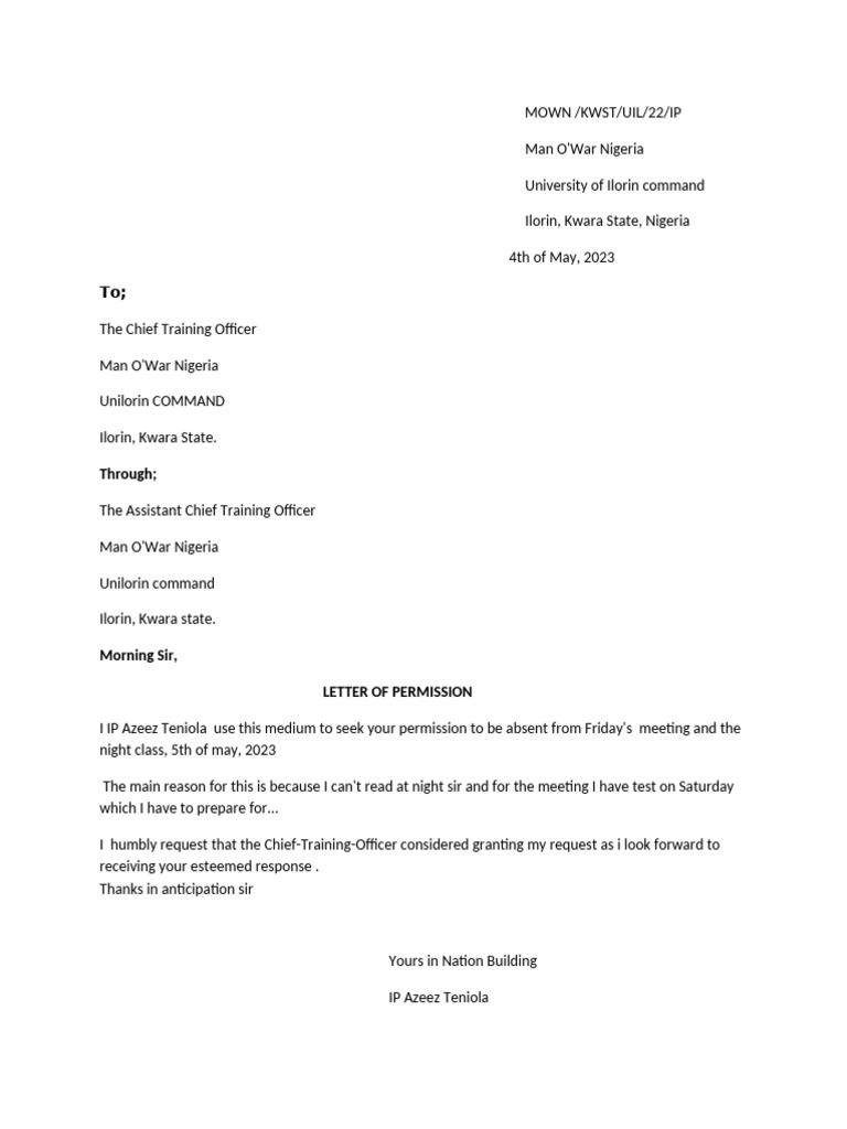 Request for Absence Permission Letter | PDF