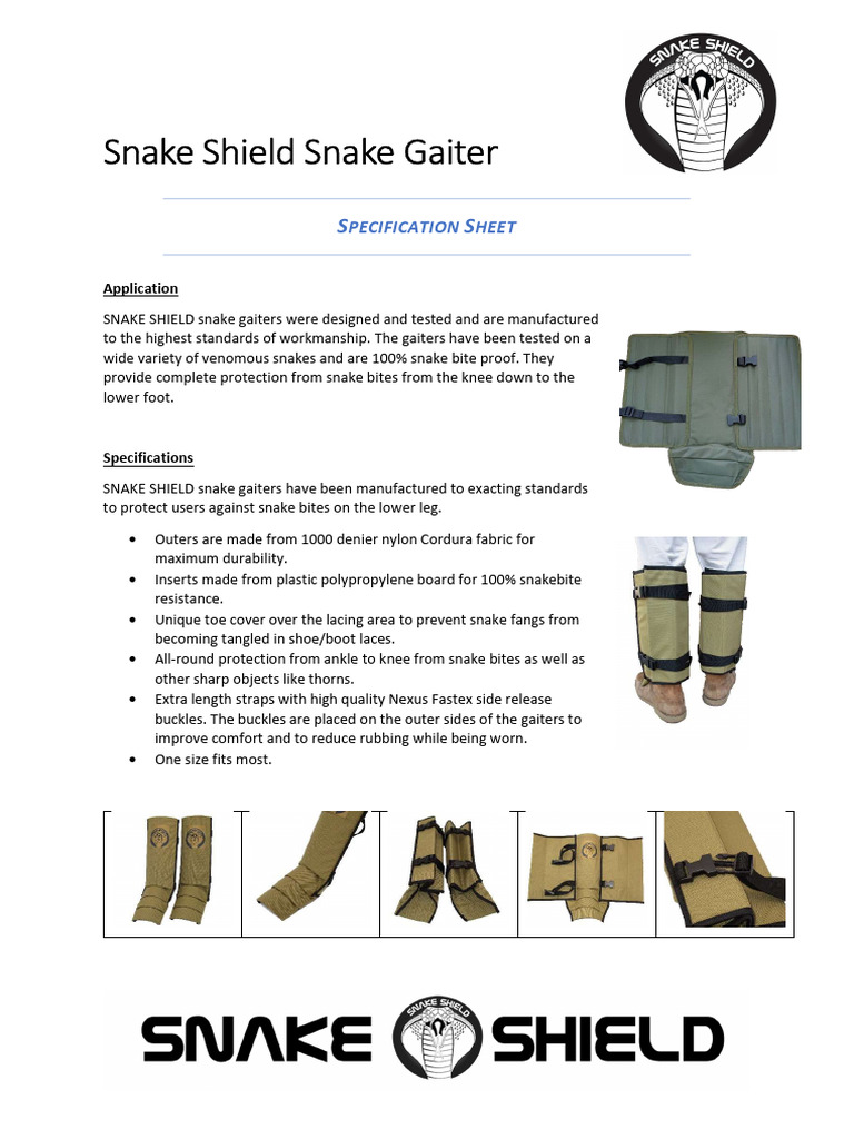 Snake Shield Snake Gaiter Specifications 2020-02 | PDF