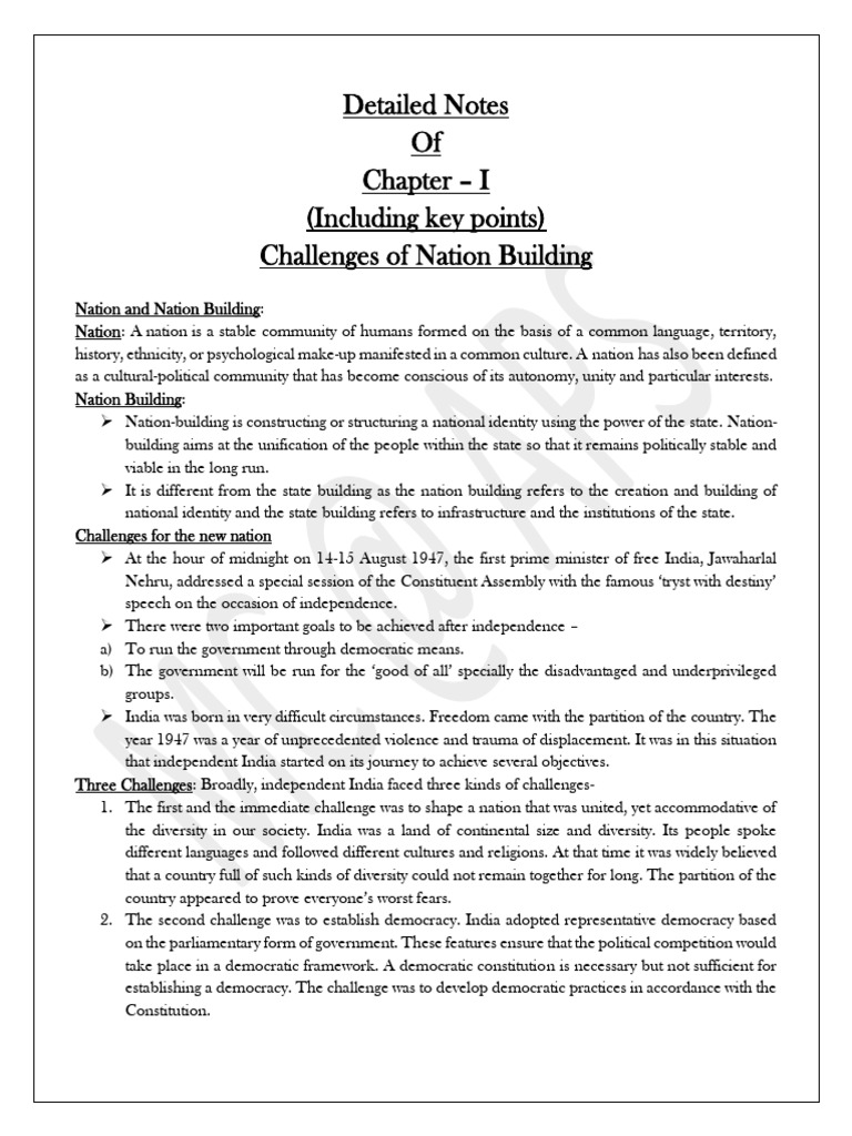 Chapter I - Challenges of Nation Building | PDF | Partition Of India ...