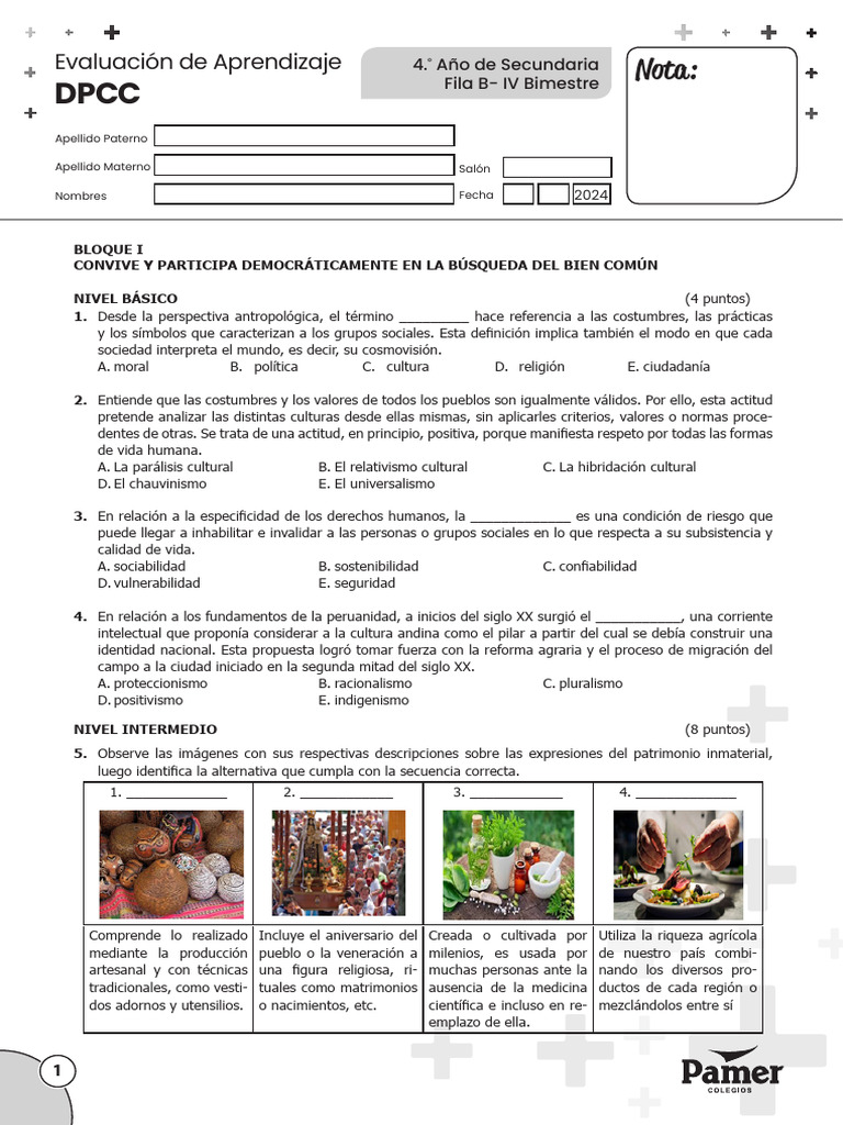 EB_4.°año_DPCC_FILA B_IV BIM | PDF | Aprendizaje | Atención