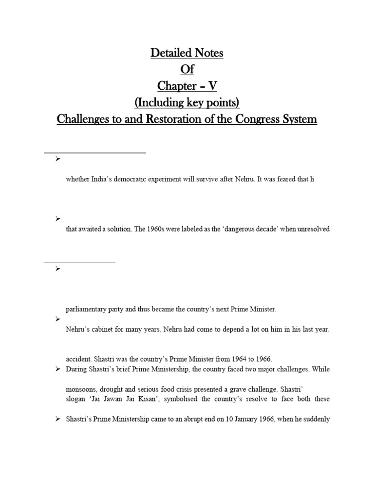 Chapter V - Challenges To and Restoration of The Congress System | PDF ...