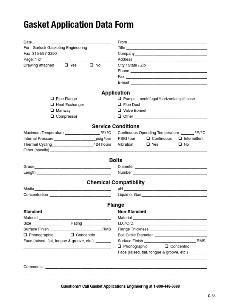 Garlock Gasket Application Data Sheet | PDF | Applied And ...