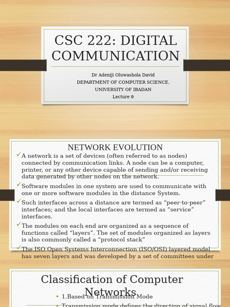 CSC 222 Digital Communication Lect 9 | PDF | Osi Model | Internet Protocol Suite