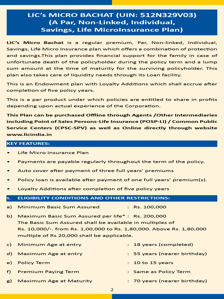 Micro Bachat Plan Sales Brochure - OCT 24-EnG | PDF | Insurance | Interest