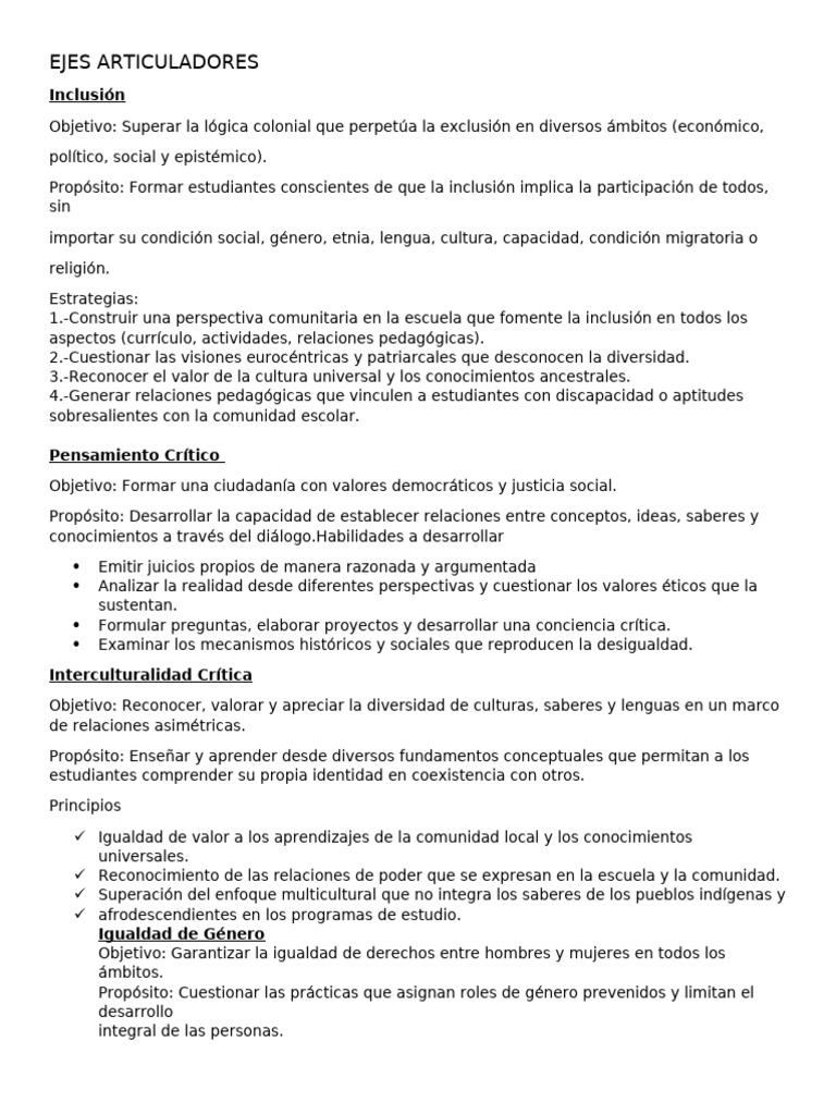 Ejes Articuladores | PDF | Inclusión (Educación) | Igualdad social