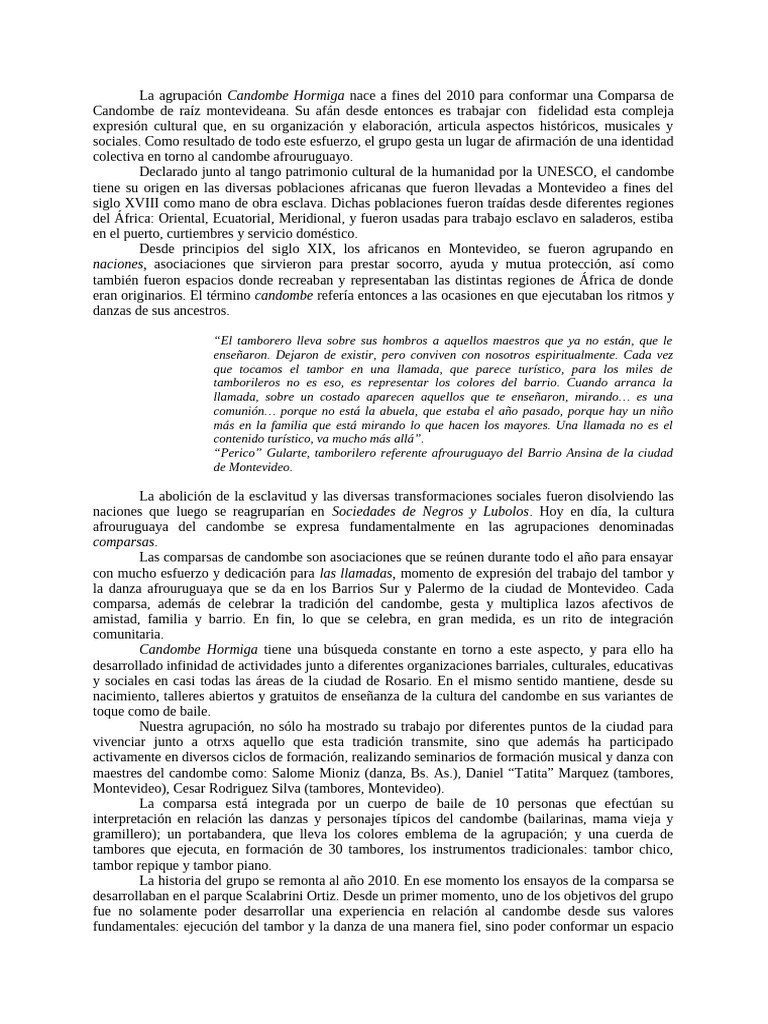 Historia Candombe Hormiga | PDF | Bailes