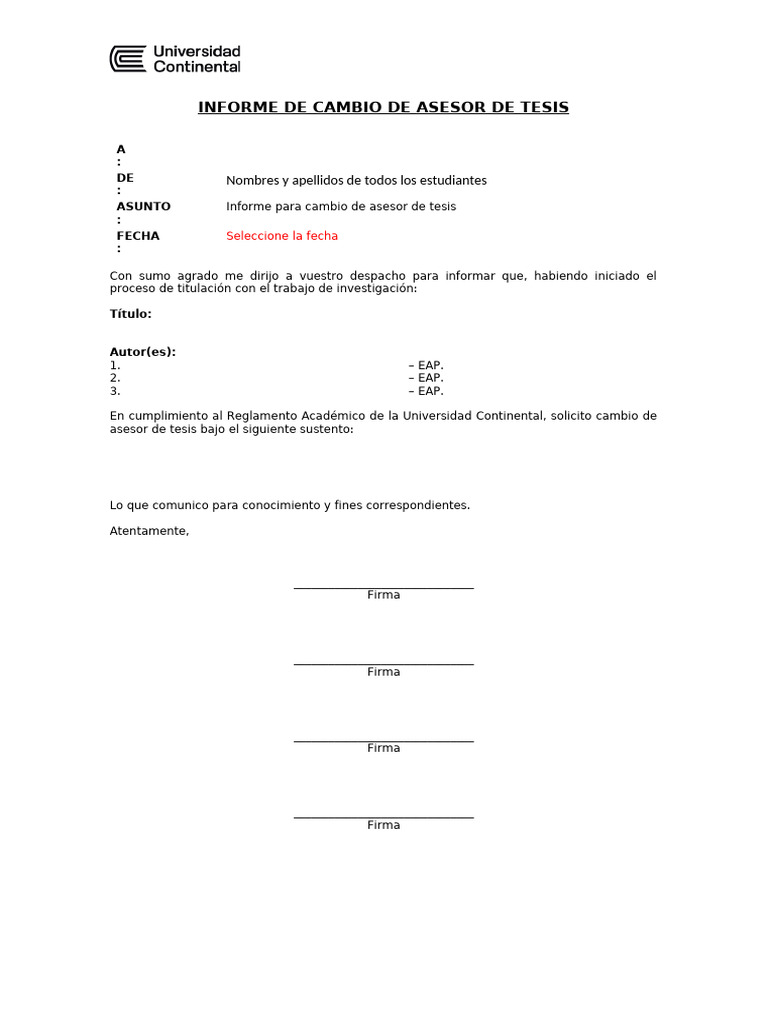 Informe de Cambio de Asesor | PDF