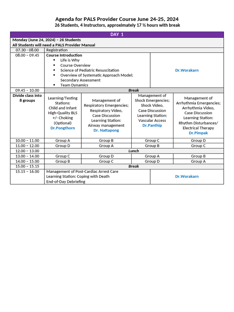 Agenda for PALS AHA Provider June24-25,2024 รพ เด็ก | PDF | Emergency ...