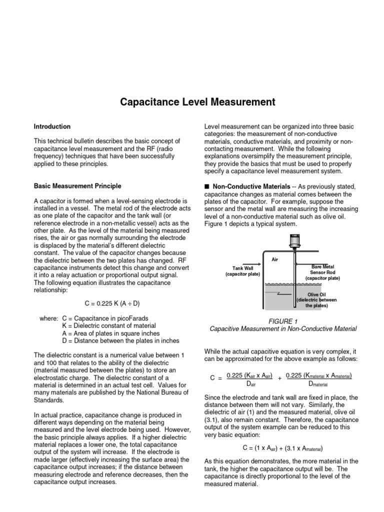 Capacitance Level Measurement | PDF | Capacitor | Capacitance