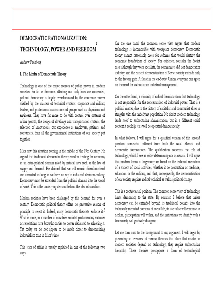 Democratic Rationalization Technology Po | PDF | Socialism | Democracy