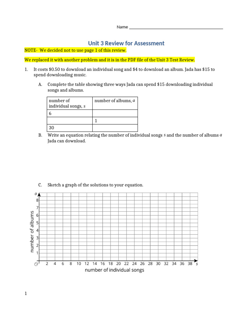 Unit 3 Test Review: Slope and Equations | PDF | Equations ...