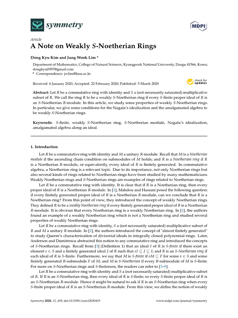 A Note On Weakly S-Noetherian Rings | PDF | Ring (Mathematics) | Algebraic Structures