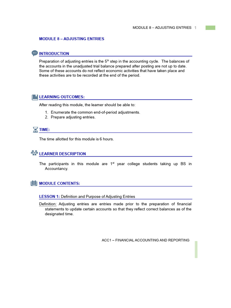 Module-8-Adjusting Entries | PDF | Debits And Credits | Depreciation