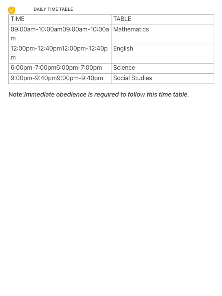 Daily Time Table | PDF