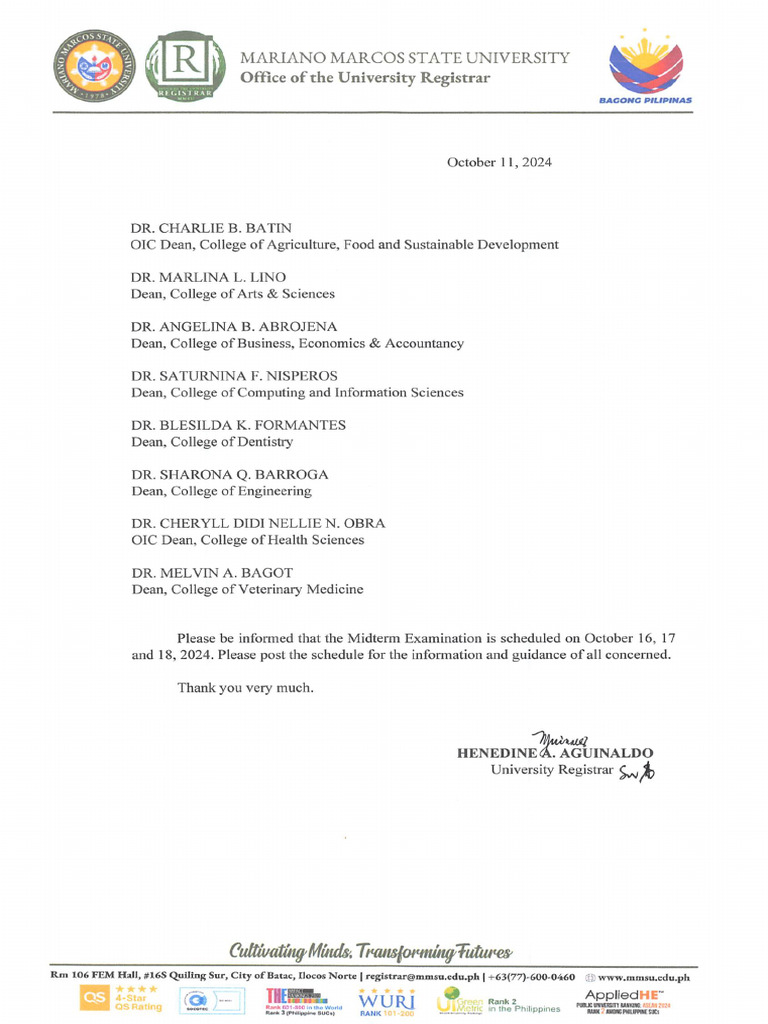 Mid Term Examination Schedule 1ST Sem Ay 2024 2025 | PDF