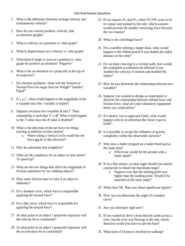 Physics 1 Final Review | PDF | Acceleration | Force