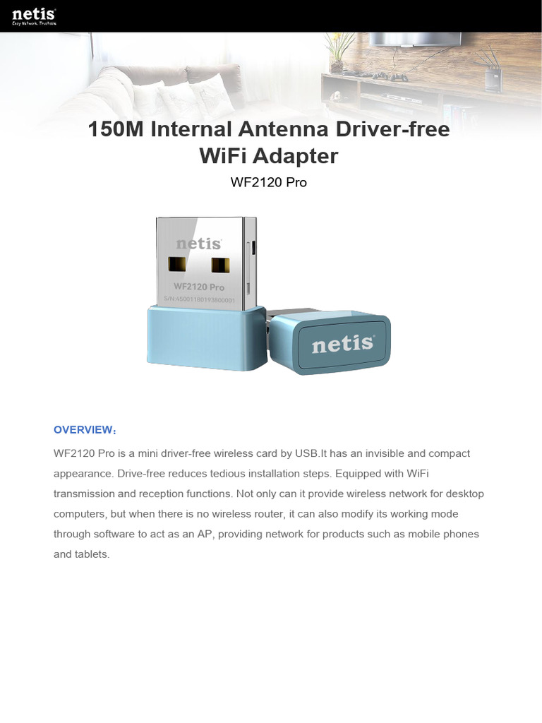 Netis - WF2120 Pro - 150M Internal Antenna Driver-Free WiFi Adapter | PDF