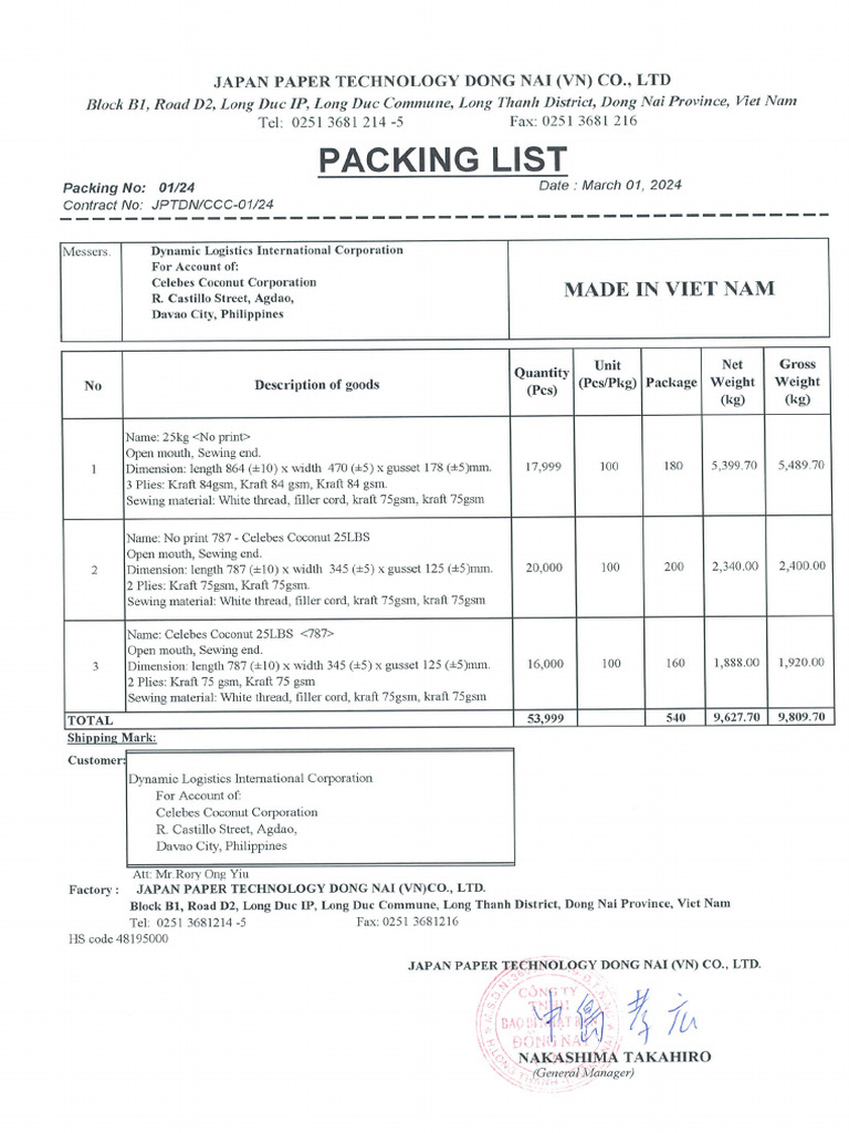 Packing List 01-24 | PDF
