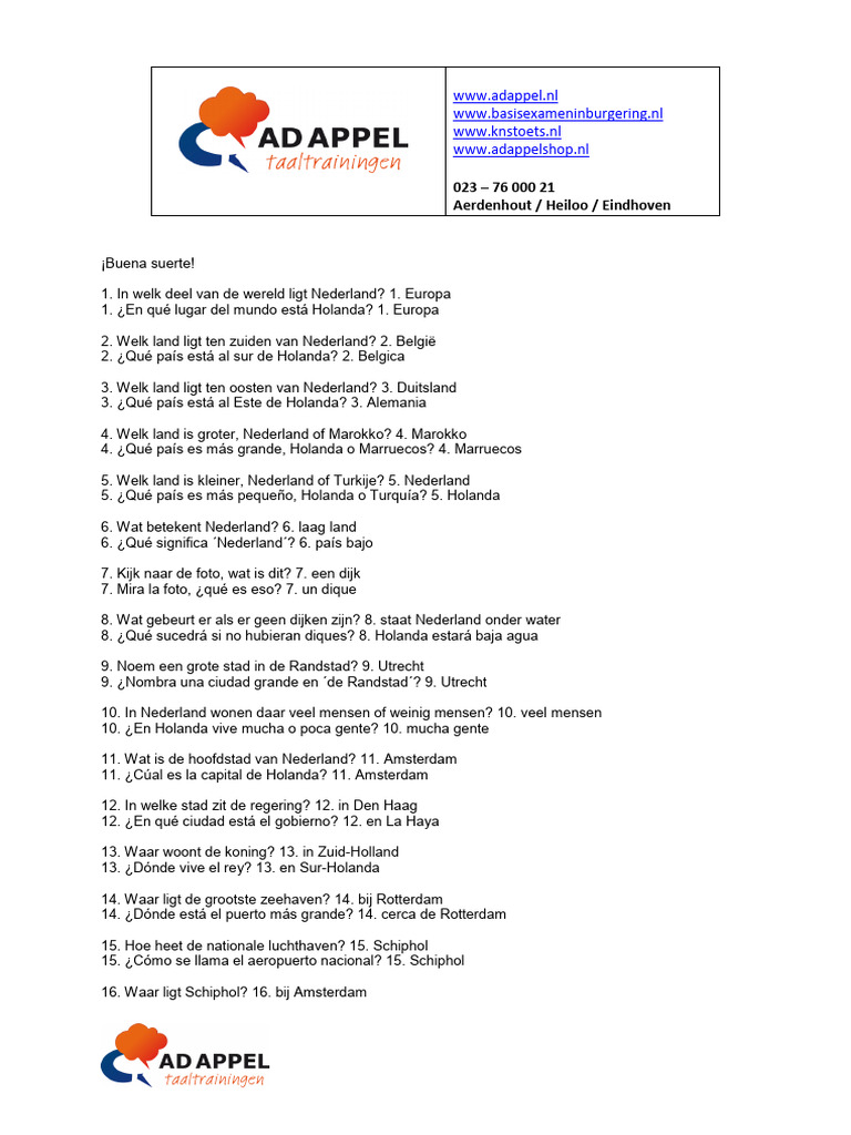 100 Vragen Espagnol Versie November 20141 | PDF