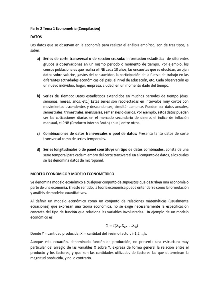 Parte2.Tema 1. Econometría | PDF | Econometría | Estadísticas