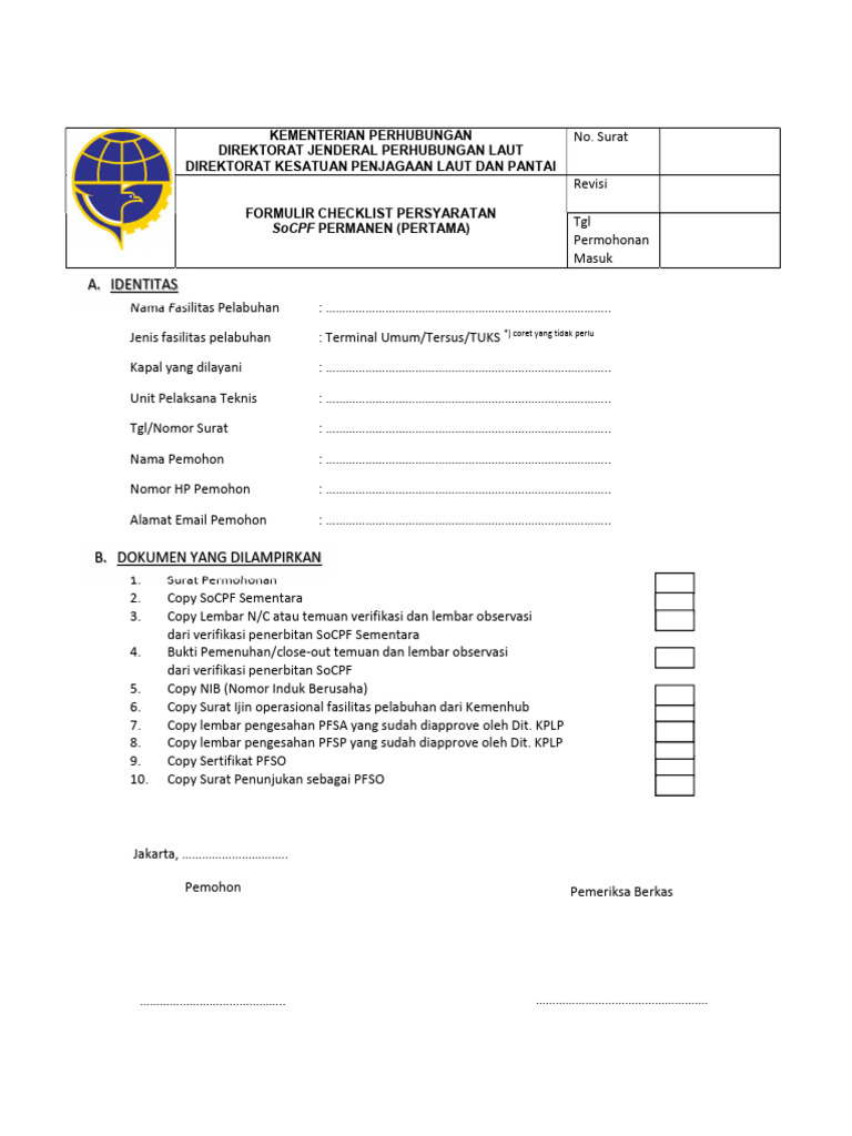 Checklist Socpf Permanen Pertama 2024 | PDF