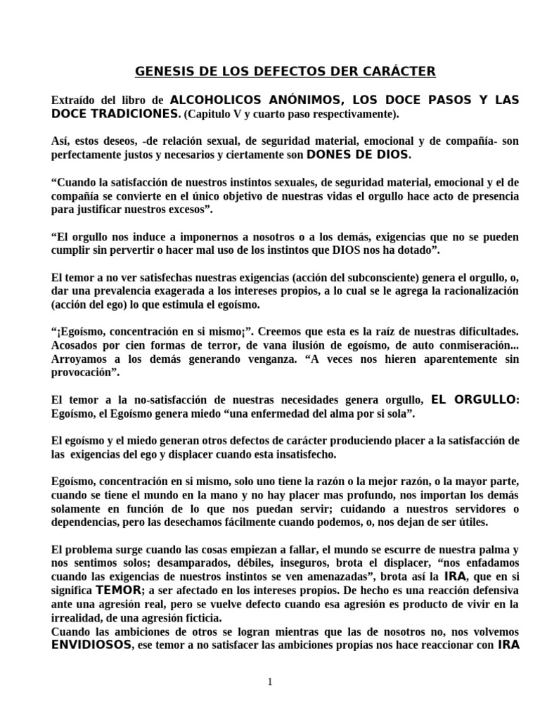 Genesis de Los Defectos Der Caracter | PDF | Amor | Temor