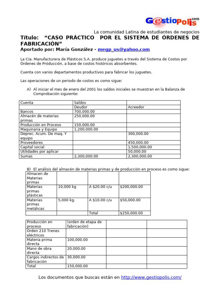 Caso Practico de Costos Por Ordenes de Fabricación | PDF | Economias | Procesos de negocio