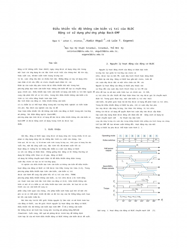 Điều khiển tốc độ không cảm biến vị trí của BLDC Động cơ sử dụng phương pháp Back-EMF | PDF