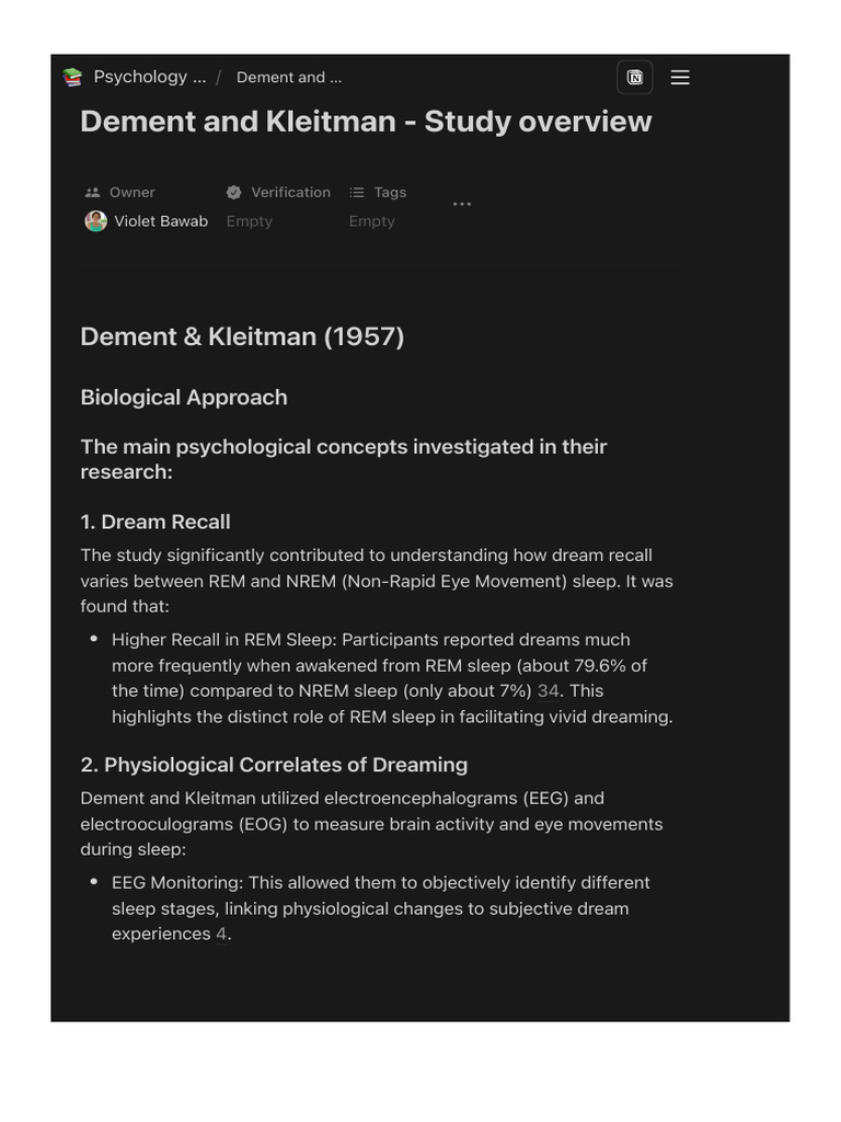 Dement and Kleitman - Study Overview | PDF | Sleep | Rapid Eye Movement ...