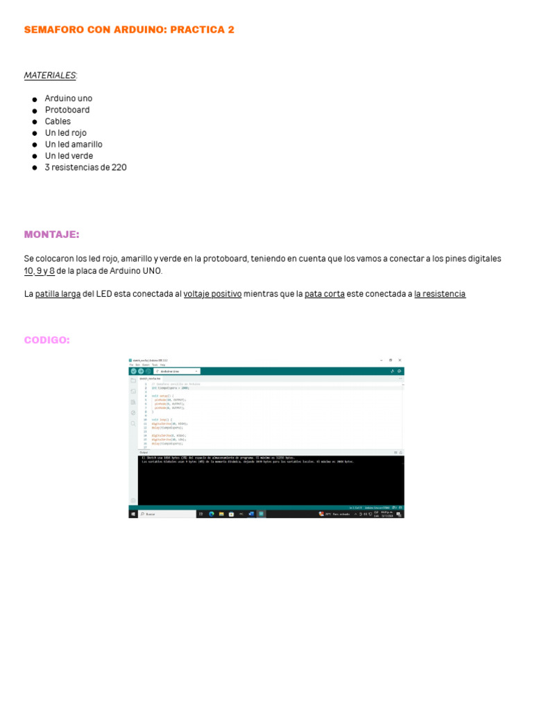 Semaforo Con Arduino Practica 2 | PDF
