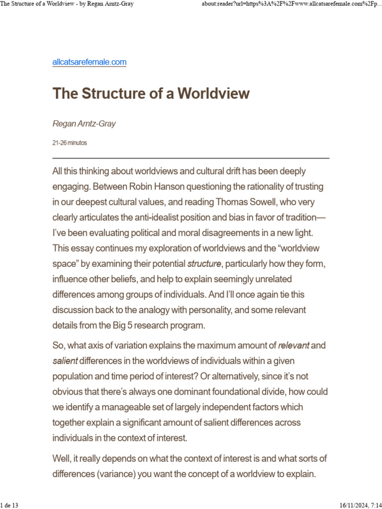 The Structure of A Worldview - by Regan Arntz-Gray | PDF | Id