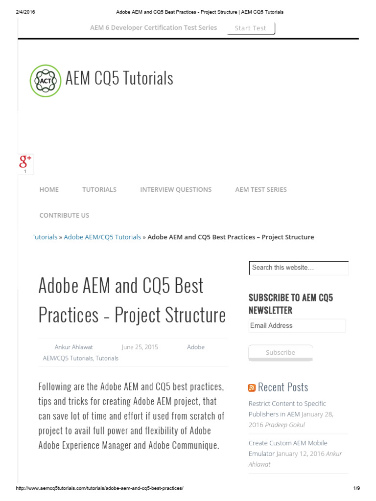 Adobe AEM and CQ5 Best Practices - Project Structure _ AEM CQ5 Tutorials | PDF | Software ...