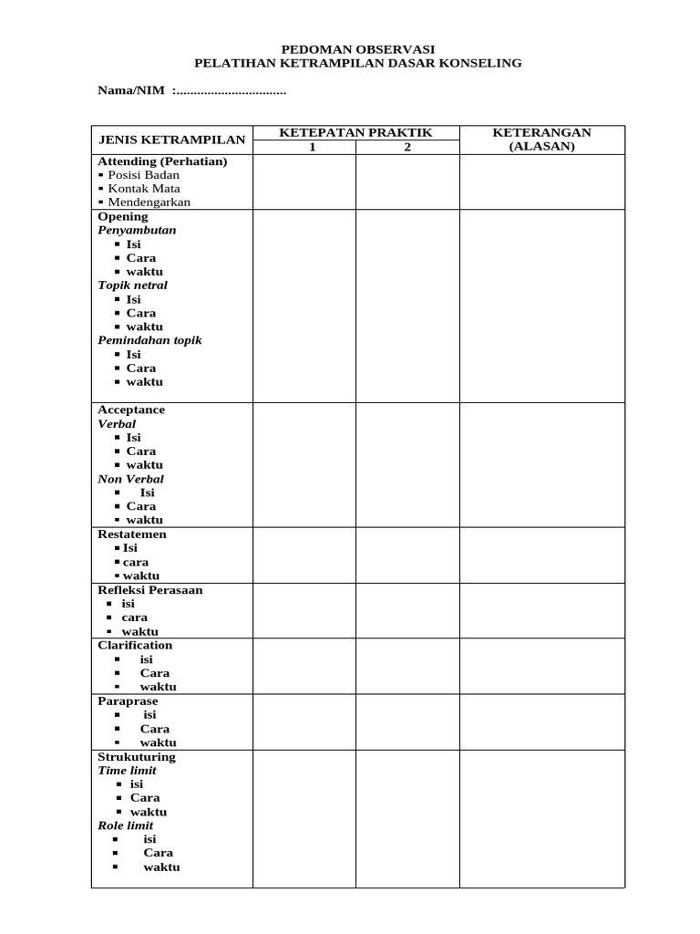Pedoman Observasi KDK | PDF