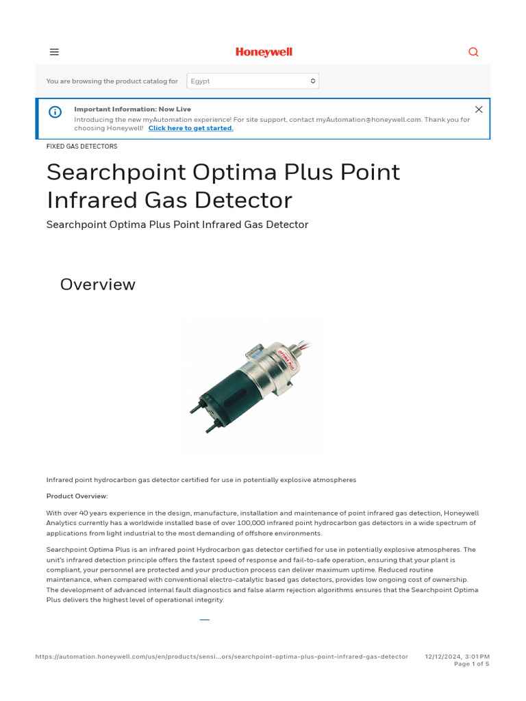 Searchpoint Optima Plus Point Infrared Gas Detector | Honeywell | PDF ...