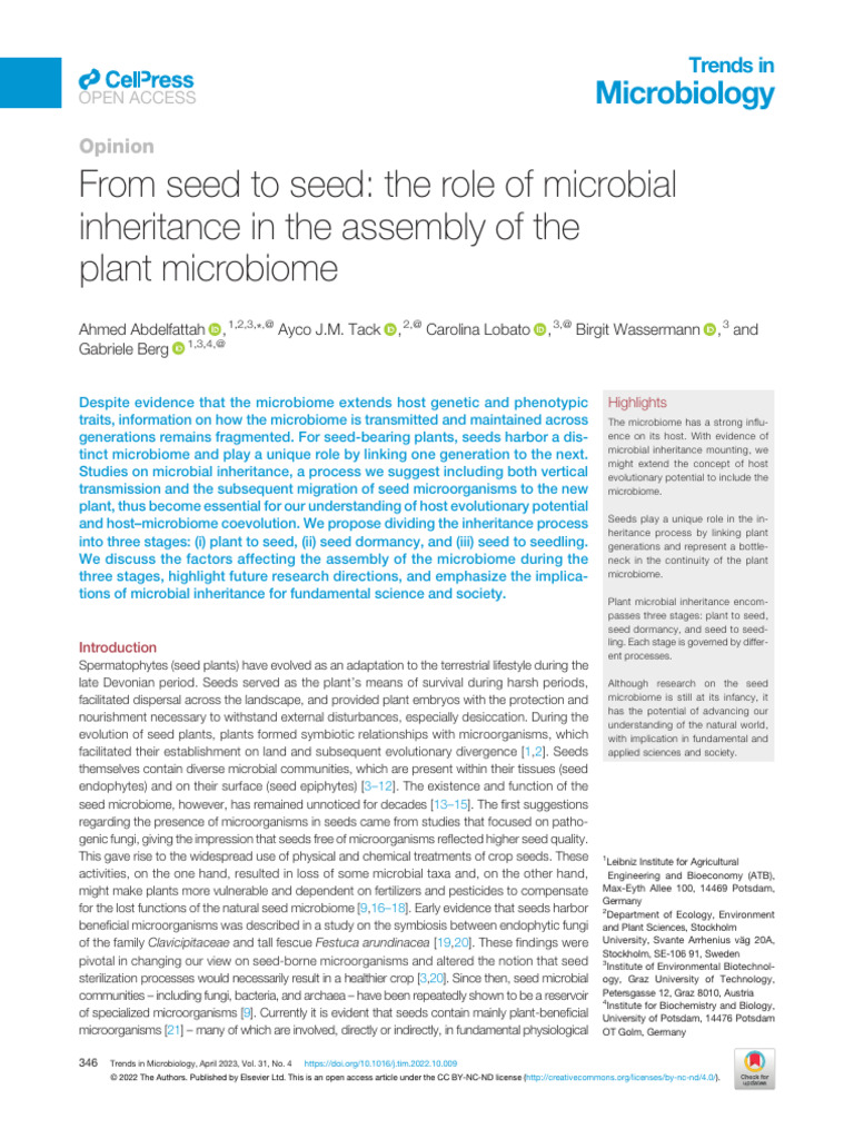 The Role of Microbial Inheritance in The Assembly of The Plant Microbiome | PDF | Seed ...