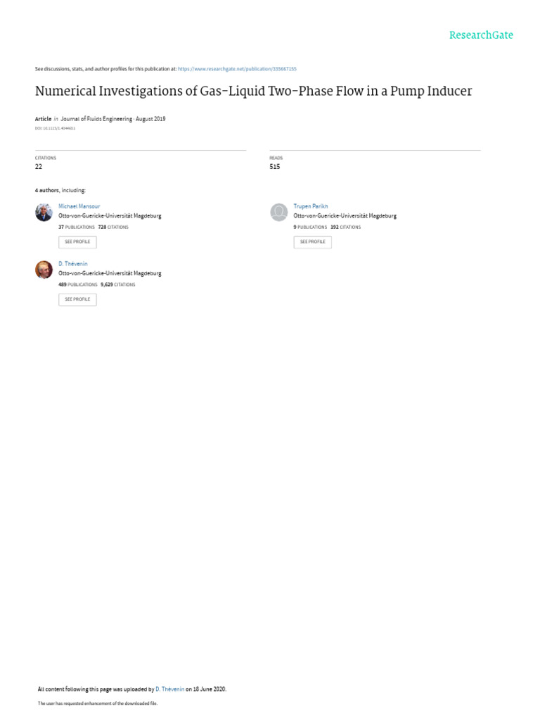 Numerical Investigations Of Gas Liquid Two Phase Flow In A Pump Inducer Pdf Pump Fluid